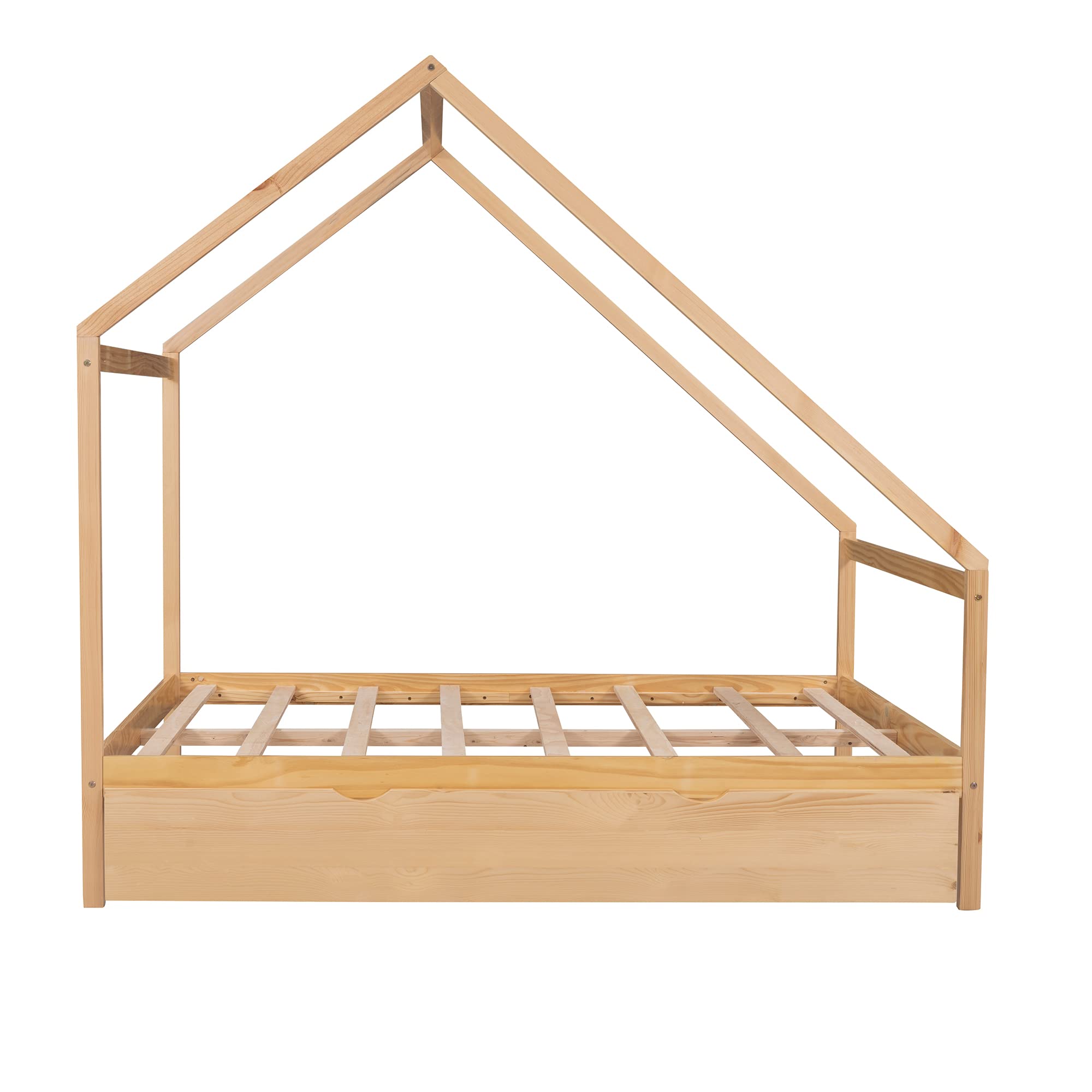 Harper & Bright Designs House Bed for Kids Full Storage Bed with Trundle, Wood Platform Bed Frame with Bookcase for Girls Boys (Full Size, White)