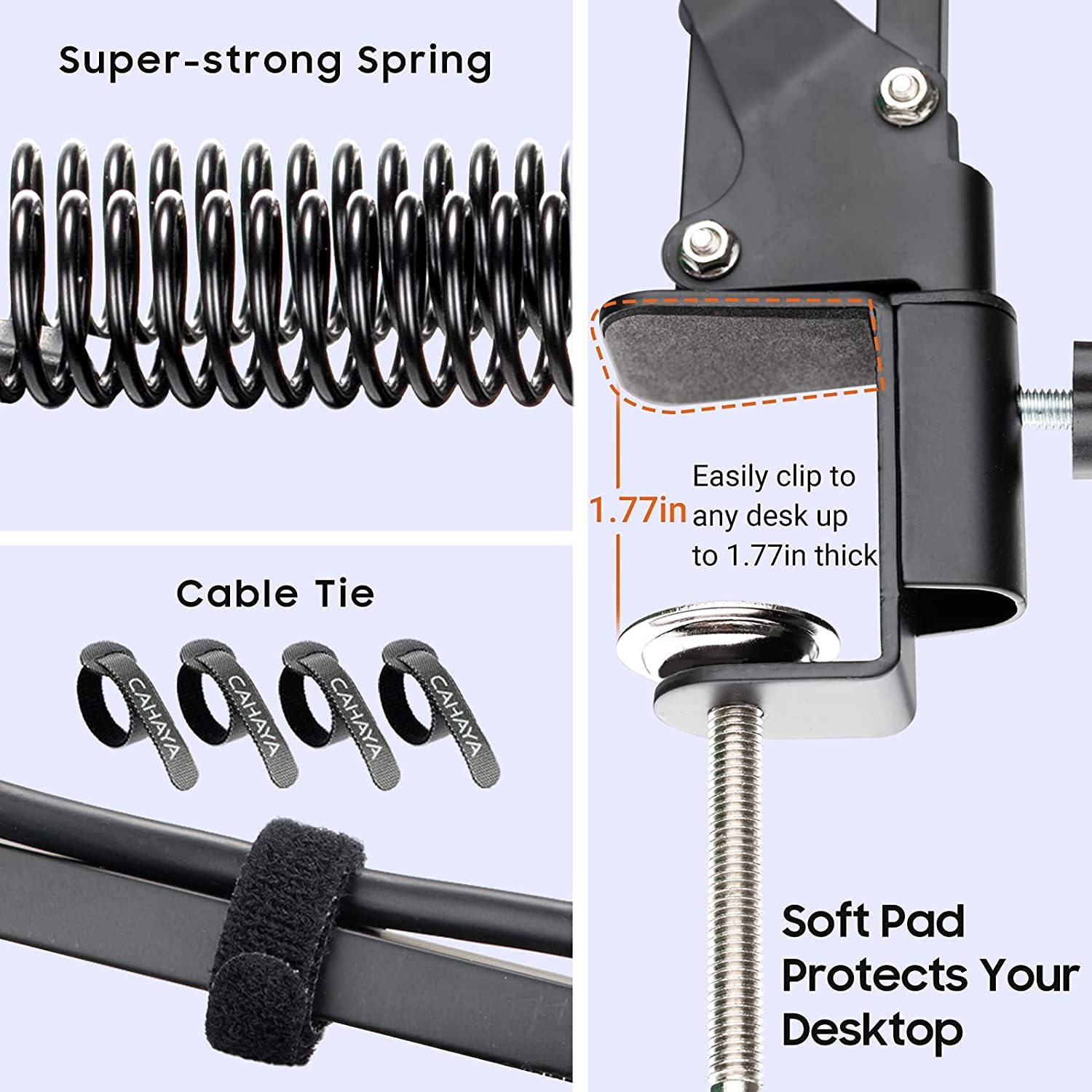 CAHAYA Microphone Arm Stand Suspension Boom Scissor Phone Stand with Pop Filter 2 Mic Clips and 3/8" to 5/8" Adapter Adjustable Suspension Boom Scissor Microphone Stand White