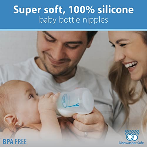 Dr. Brown’s Natural Flow Level 1, Wide-Neck Baby Bottle Silicone Nipple, Slow Flow, 100% Silicone, 4 Pack, 0m+