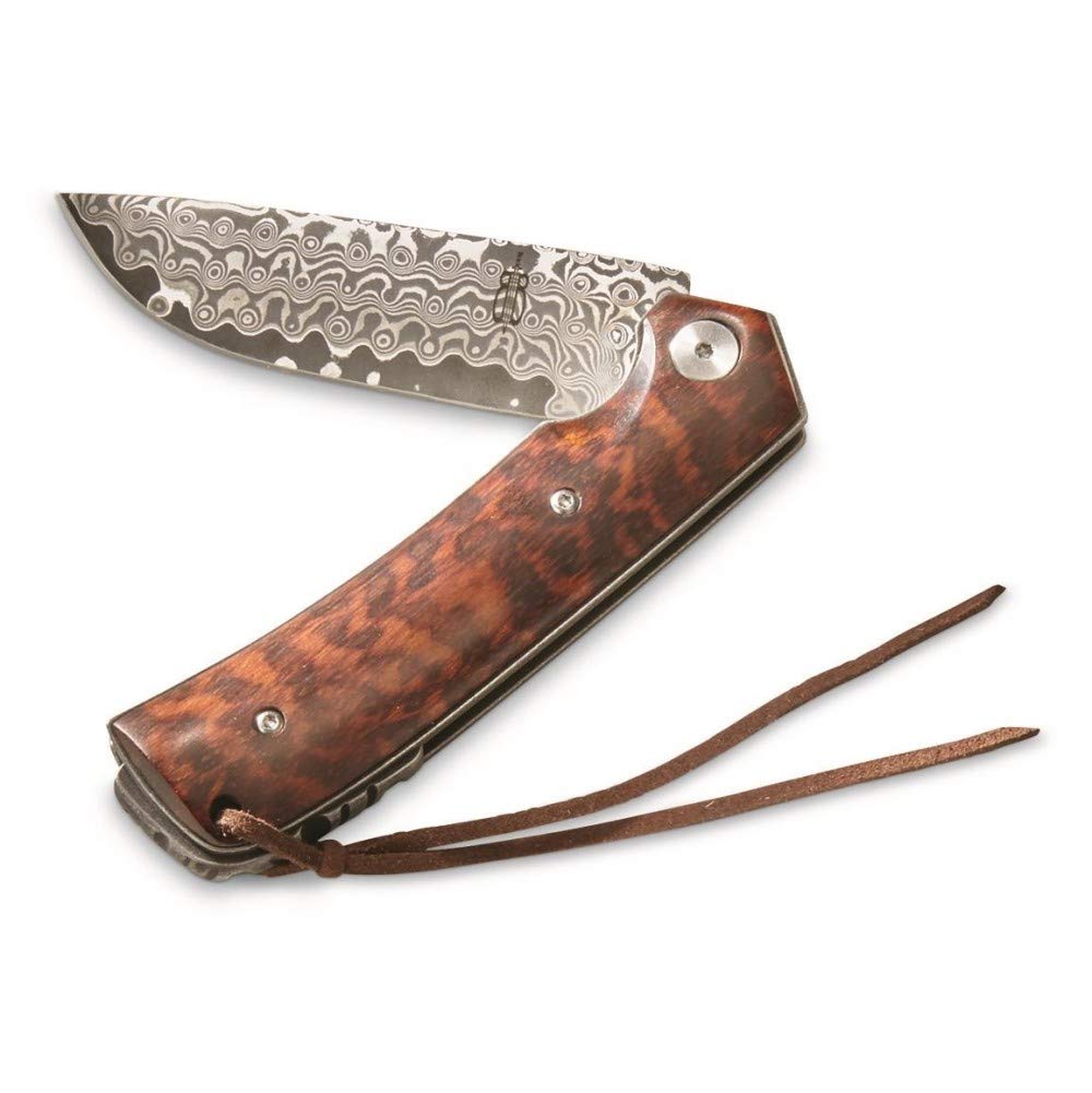 BucknBear Custom Handmade Swiss Damascus Smooth Folding Knife (Snakewood handle)