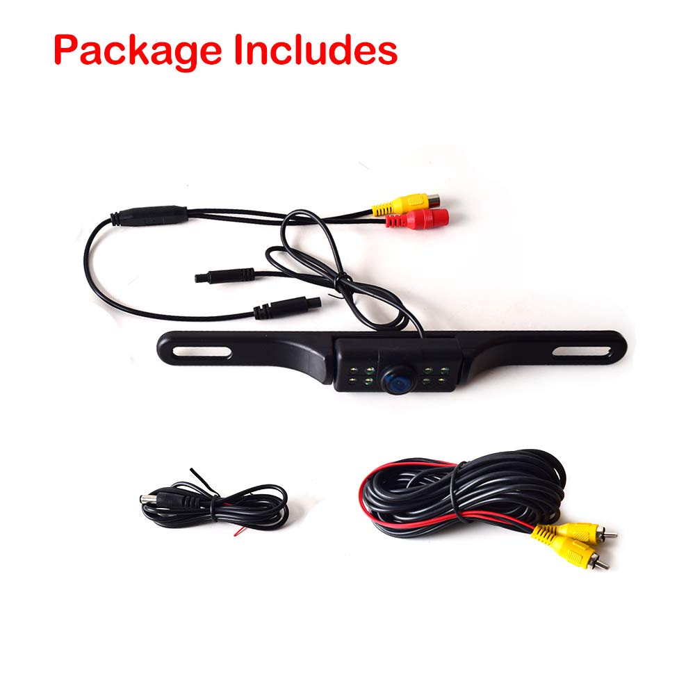 Car Backup Camera License Plate Mount Multifunctional Front/Rear View PAL/NTSC Grid Lines ON/Off Button Switch 7 LED Automatic Night Vision Style DC 12-24V 170 Degree