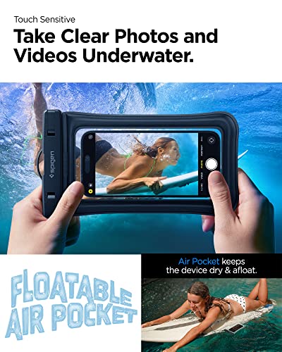 Spigen AquaShield Floating Universal PVC Protective Cases with IPX8 A610 Compatible with iPhone, Galaxy, Xiaomi, Google (Pack of 2) - Black