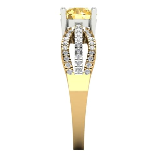 Clara Pucci 1.19ct Round Cut Solitaire Yellow Citrine Designer Wedding Bridal art deco Anniversary Ring 14k yellow & White Gold 7.5