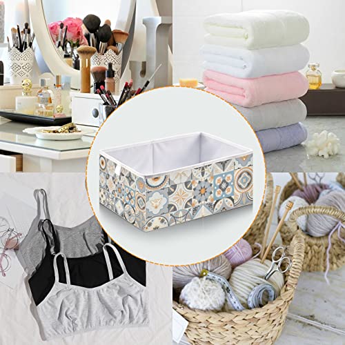 Kigai Storage Basket Moroccan Tile Mosaic Foldable Storage Bin 15.8 x 10.6 x 7 Inches Cube Storage Baskets Box for Shelves Closet Laundry Nursery Bedroom Home Decor