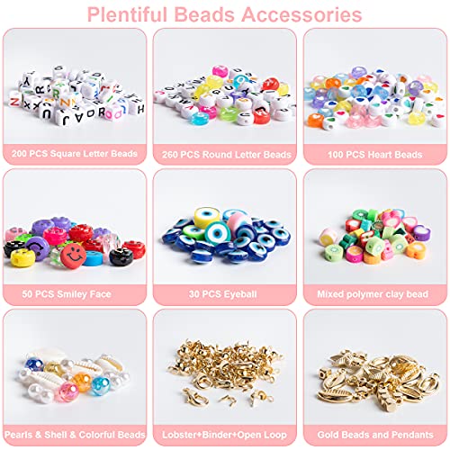 JOJANEAS Clay Heishi Beads Kit - 6800 Pcs DIY Flat Clay Beads for Bracelets Jewelry Making with String - Polymer Clay Beads with Letter Beads Fruit Flower Beads - Crafts for Girls Gift