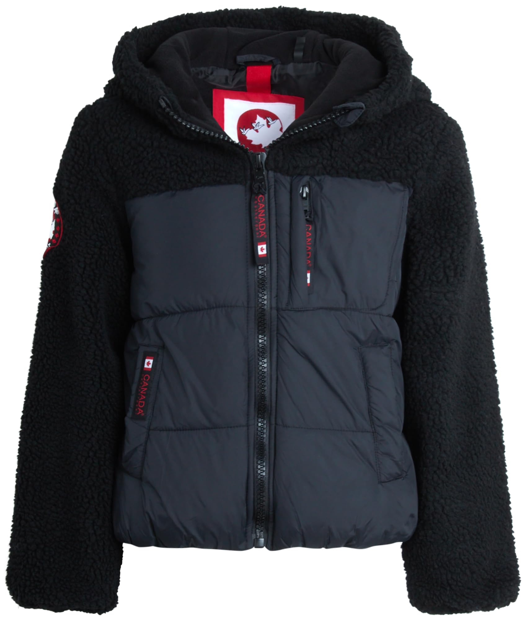 CANADA WEATHER GEAR Girls' Jacket - Sherpa Lined Puffer Coat with Hood (Size: 4-16), Size 7-8, Black