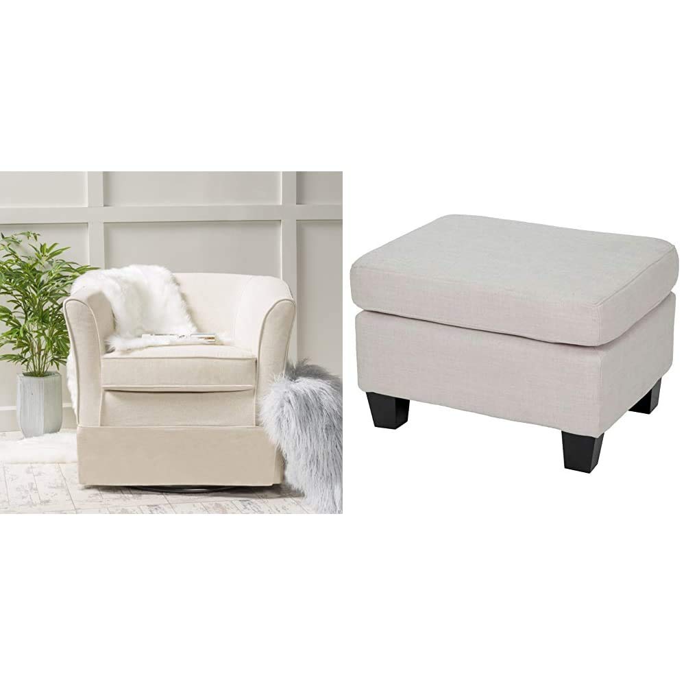 Christopher Knight Home Cecilia Swivel Chair with Loose Cover Rosella Fabric Ottoman