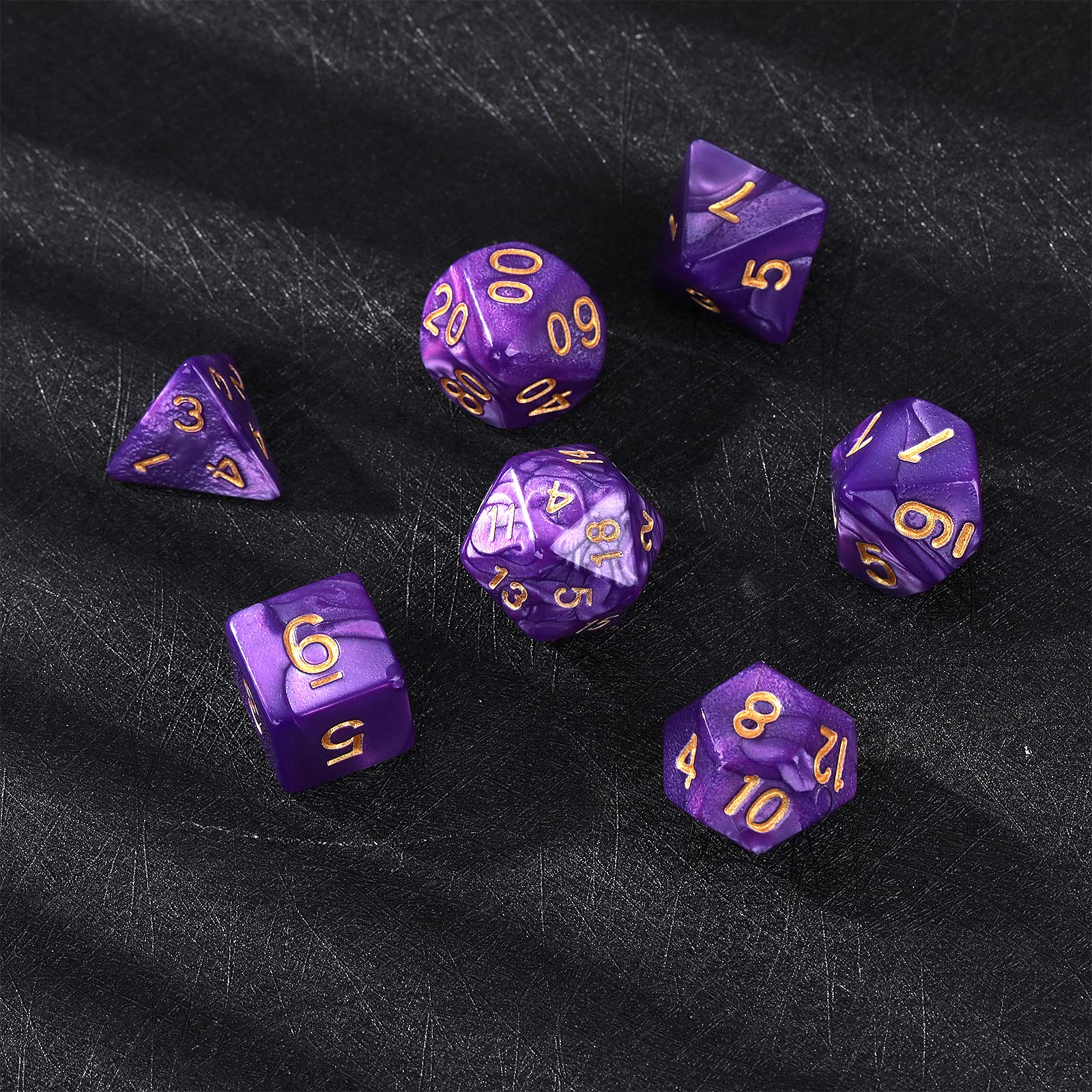 DND Dice Set for Dungeon and Dragons, 7 Pieces Purple Nebula Polyhedral Dice RPG Role Playing Table Games D&D D20 D12 D10 D8 D6 D4