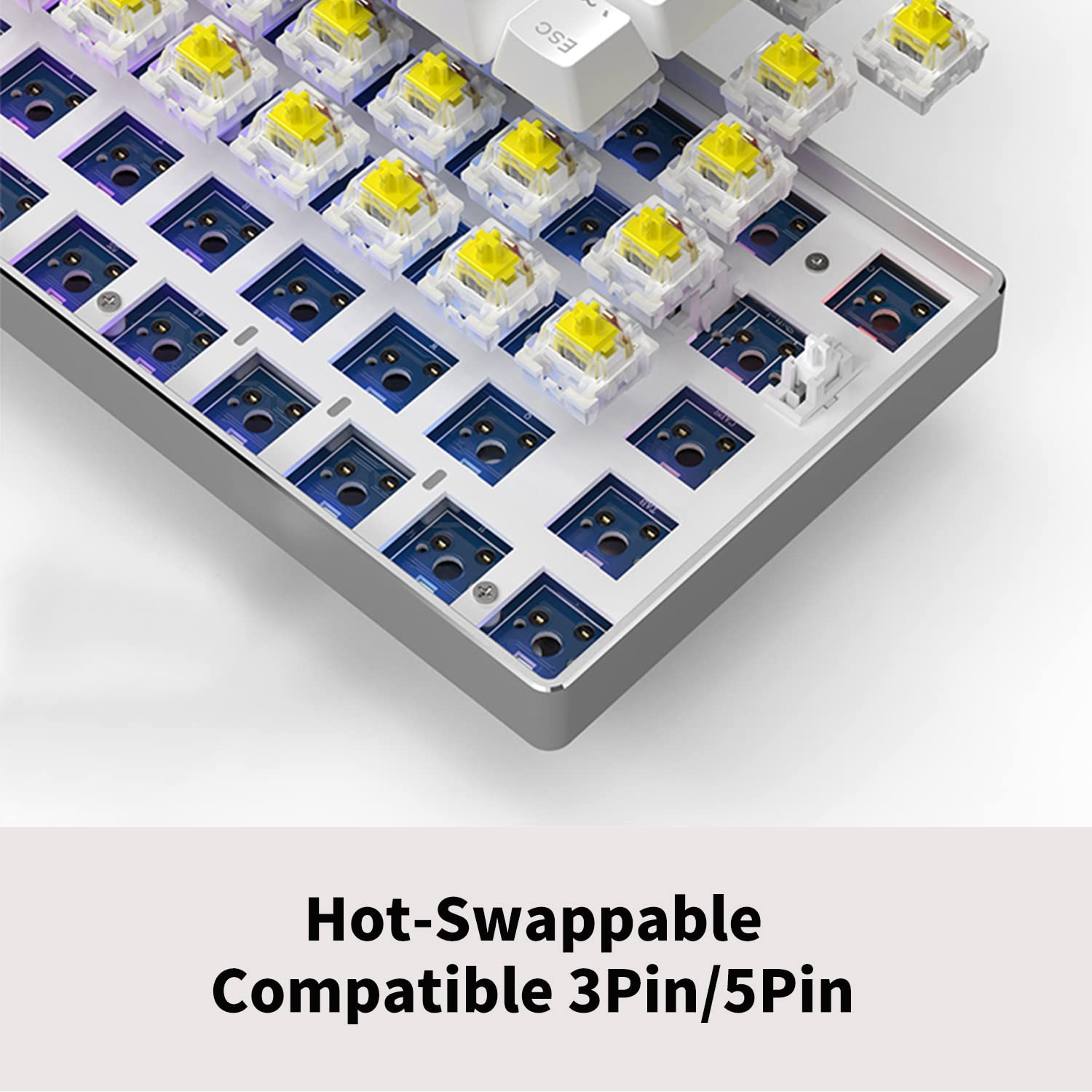 CIY AK61 Hot-Swappable Mechanical Keyboard with CNC Aluminum Case, RGB Wireless/Wired Gaming Keyboard, Double Shot Keycaps,2000mAh Battery(Gateron Yellow Switch)