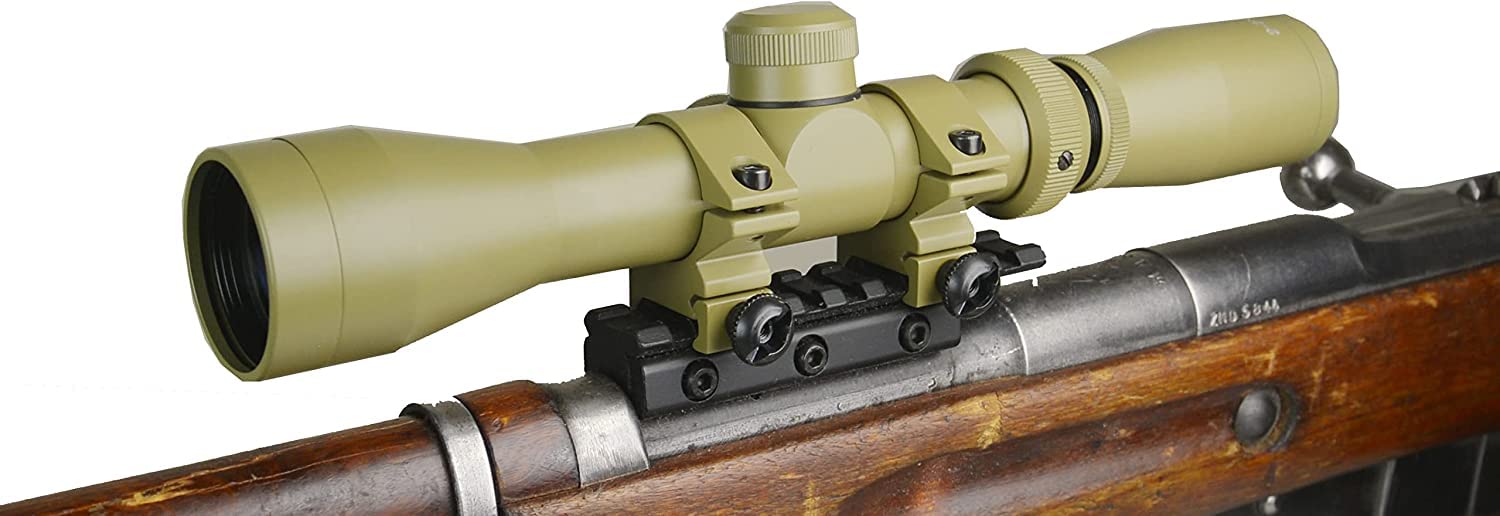 DB TAC INC Tan Color 2-7x32 Long Eye Relief Scout Scope with Weaver Scope Rings, Tan Dark Earth Anodized, Blue