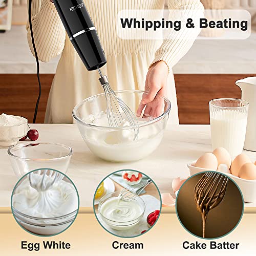 Kichot Emersion Hand Blender, 1000W 4 In 1 Electric Stick Blender for Kitchen with Food Chopper, Egg Whisk, Stainless Sticker, 600ml Mixing Beaker for Smoothies, Soups, Sauces, Baby Food ( Black)