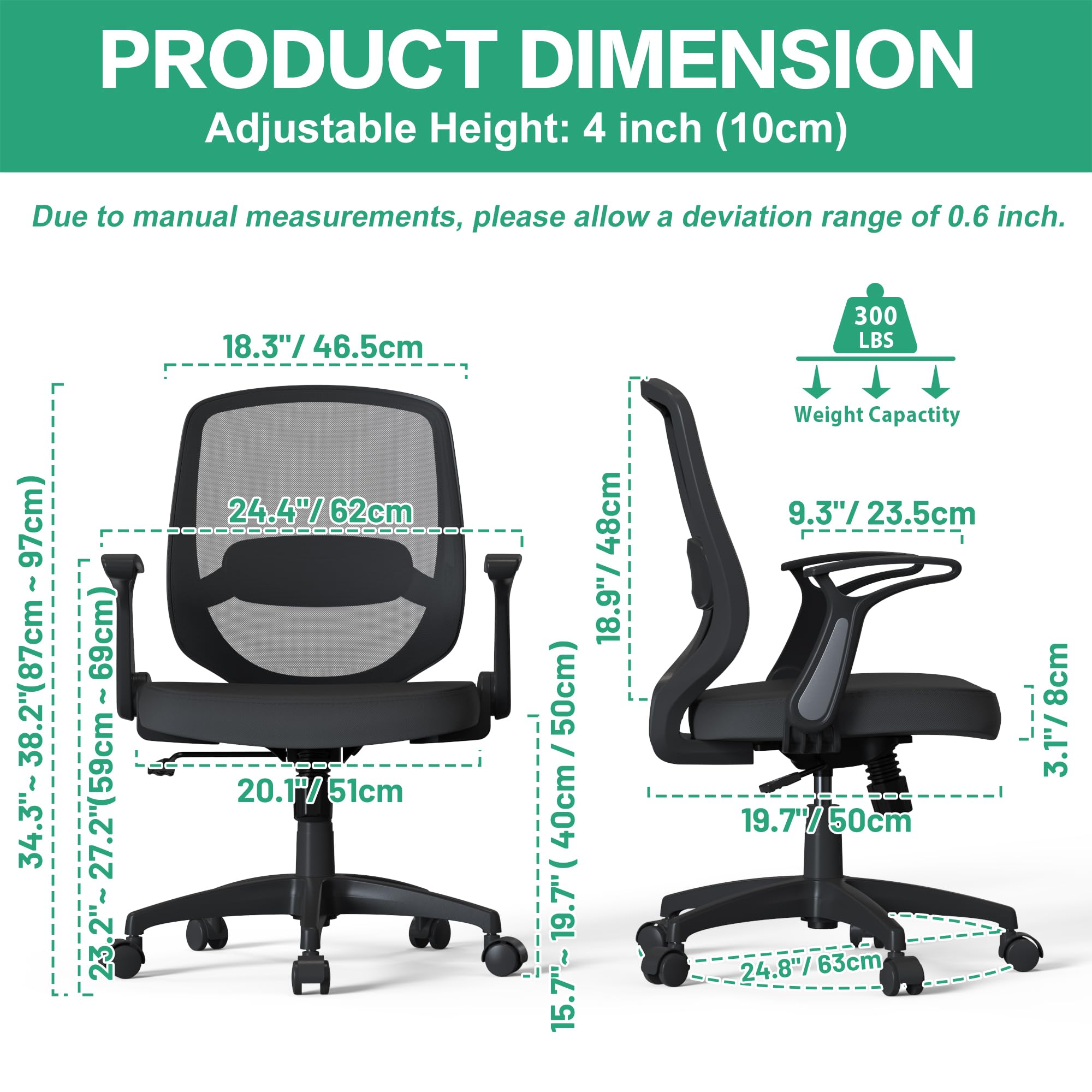 Ergonomic Swivel Mesh Back Office Computer Desk Chair for Home with Flip Up Arms and Adjustable Lumbar Support