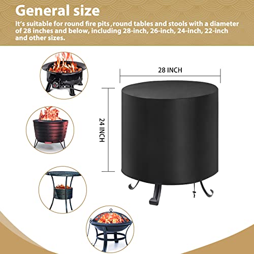 Fire Pit Cover Round, Charcoal Grill Cover, LIOLISLY Grill Covers Heavy Duty Waterproof 28 Inch 420D Polyester with PVC Coating Color Black