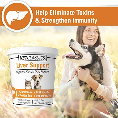 Vet Classics Liver Support Pet Health Supplement for Dogs, Cats β Liver Functions β B-Vitamins, Glutathione, Milk Thistle β Soft Tablets, Chews β 60 Soft Chews