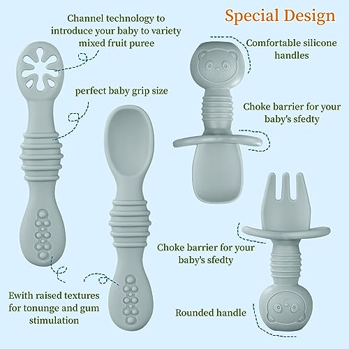 Silicone Baby Feeding Set, FOTEEMO Led Weaning 11-Piece Feeding Eating Supplies Self Feeding Baby Utensils Eating Suction Bowl For 6+ Months Toddler (Blue)