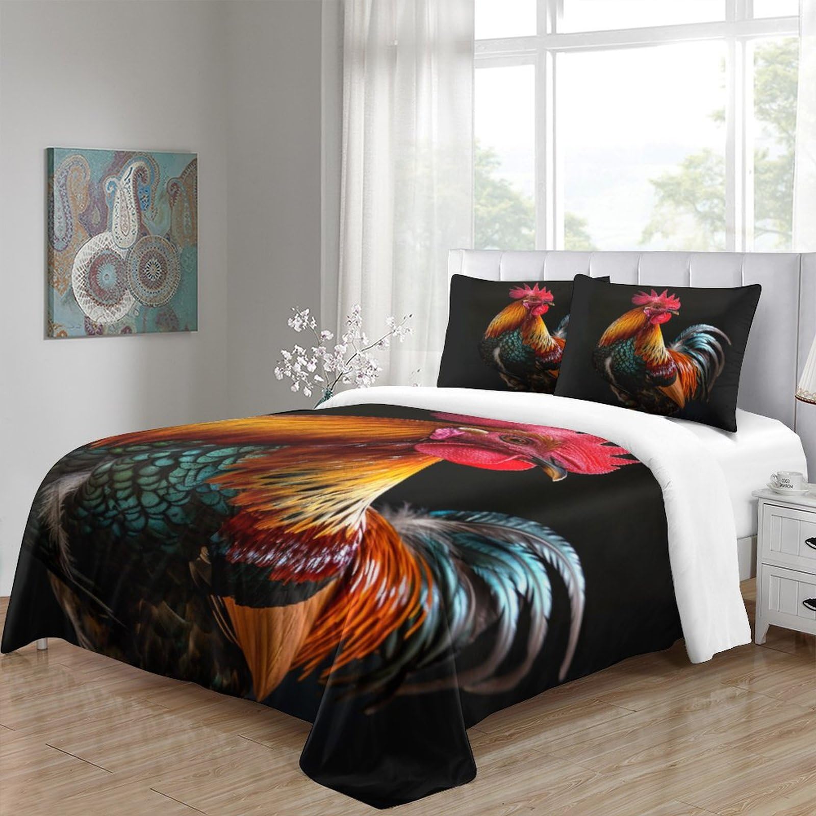 ERGTT Big Rooster 3D Print Birds Comforter Covers for Boys Girls Quilt Cover Duvet Cover Bedding Set with Zipper Closure with Pillow Cases Soft Microfiber 3 Pieces Queen(228x228cm), Style-3