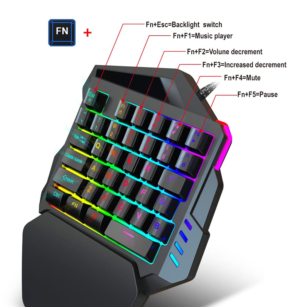 Docooler Keyboard and Mouse Combo - Single Handed Gaming Keyboard 35 Keys LED Backlight + Wired Gaming Mouse with Breathing Light 5500 DPI 7 Button