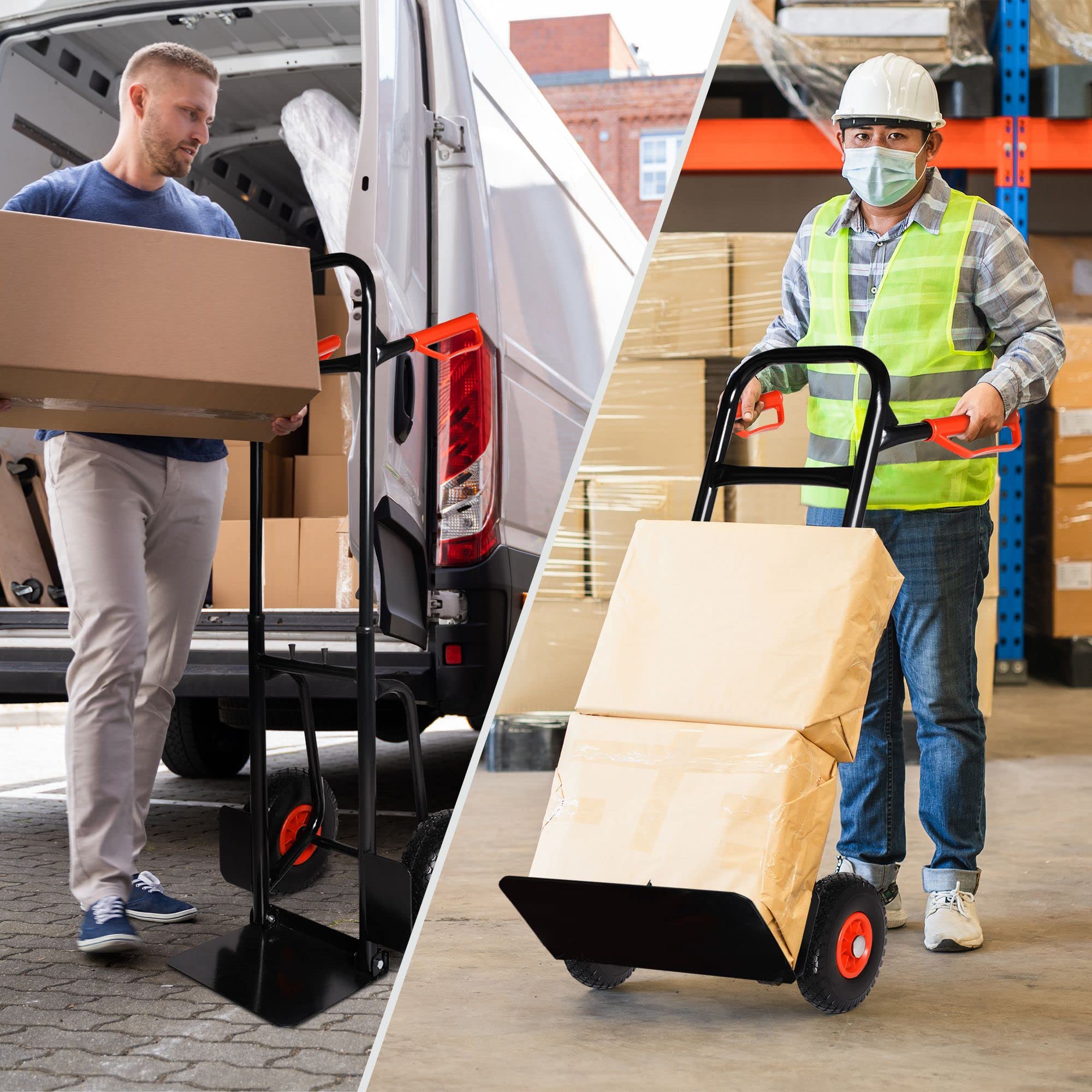 Endynino Portable Hand Truck, Heavy Duty Iron Dolly Cart with Telescoping Handle 440 lbs Capacity, PU Wheels and 3 Position Height Adjustable, Lightweight Utility Trolley Cart for Garage, Warehouse