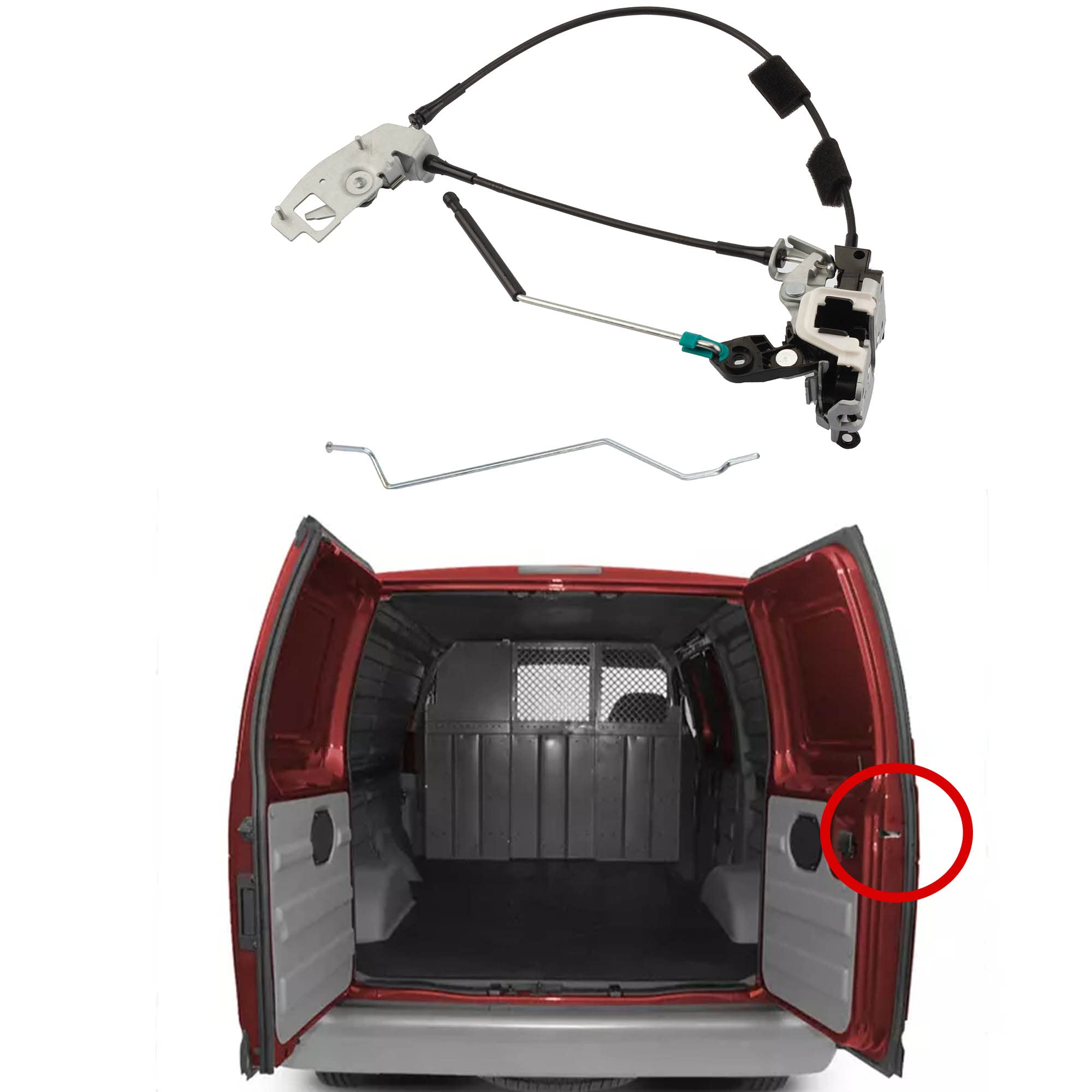 Dasbecan Rear Right Back Door Lock Latch Cable & Rod Compatible with Ford Econoline E150 E250 E350 Van 1992-2014 Replace# AC2Z-15431A02-A 6C2Z-15431A02-AA 8C2Z-15431A02-C