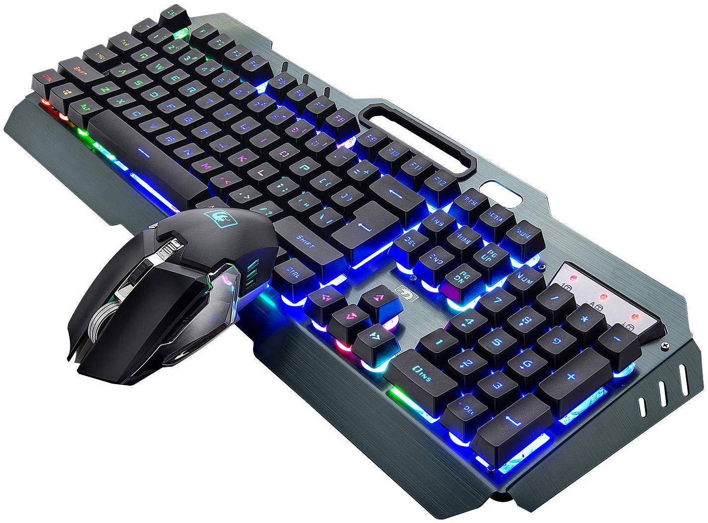 Wireless Gaming Keyboard and Mouse Combo, Rechargeable 16 Kinds RGB Backlit PC Gaming Keyboard Mouse w, Mechanical Feel Keyboard and 7 Color Gaming Mute Mouse for Windows Computer Gamers (Black)