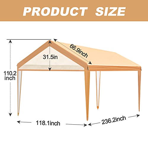 Eillion 10x20 Canopy Replacement Cover with Ball Bungees, Orange Top Cover Tarp for Carport Portable Garage Tent Boat Shelter Frame, No Poles Only Roof