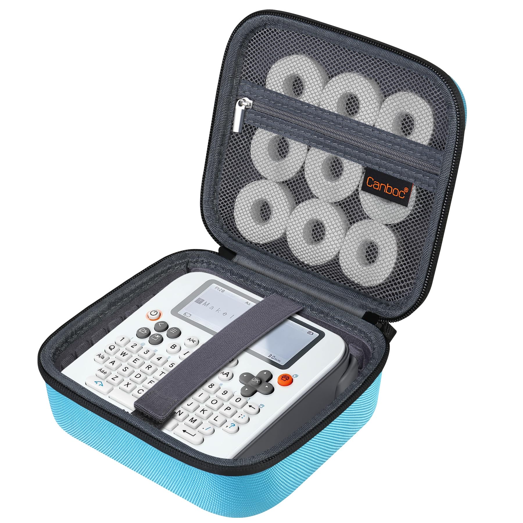 Canboc Carrying Case for Makeid E1 Portable Label Maker, Bluetooth Thermal Printer Box, Zipper Mesh Bag fits Sticker Labels and Charging Cord, Blue