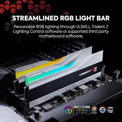 G.SKILL Trident Z5 RGB Series (Intel XMP 3.0) DDR5 RAM 64GB (2x32GB) 6000MT/s CL32-38-38-96 1.40V Desktop Computer Memory UDIMM - Metallic Silver (F5-6000J3238G32GX2-TZ5RS)