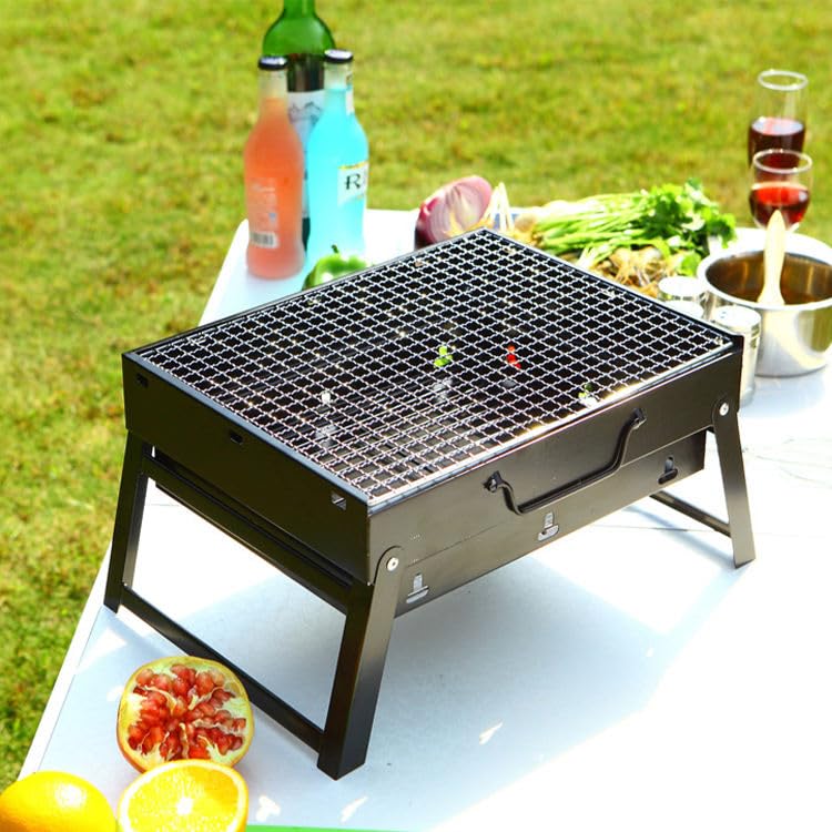 HOSEMN 2023 NEW Portable Folding Charcoal Grills, Stainless Steel Grill Table, Easy Portability For for Outdoor Cooking, Barbecue Camping, Beach BBQ, Picnic Backyard - Black (17"x11.4"x9.4")
