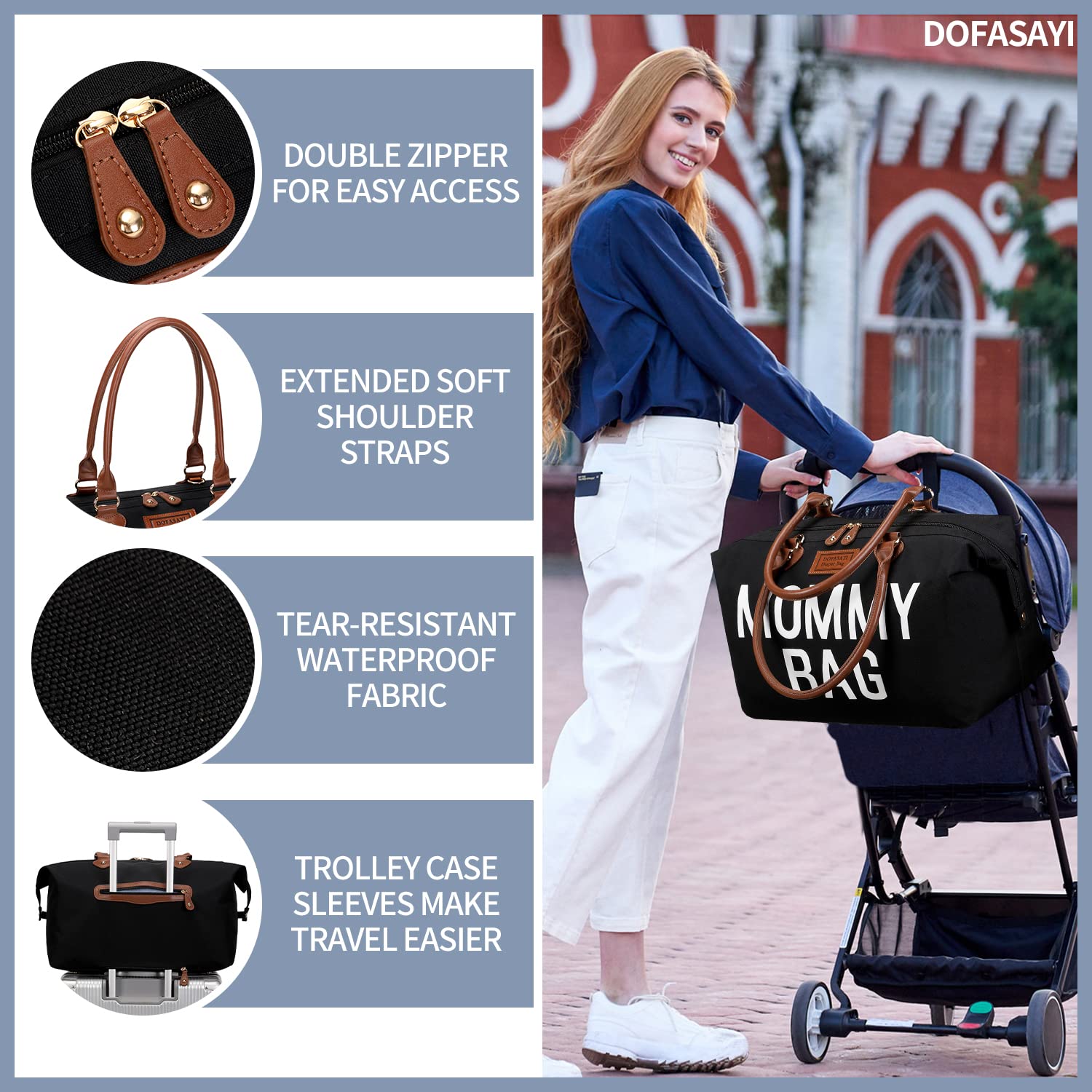 DOFASAYI Diaper Bag Tote - Mom Bag with Changing Pad, Waterproof Baby Diaper Bag Backpack, Large Travel Essentials Tote Bag Unisex, Black