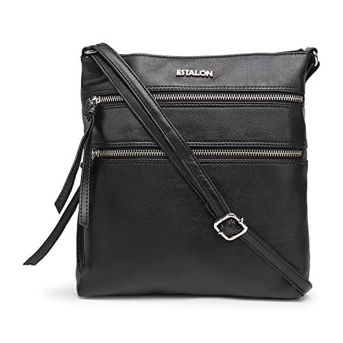 ESTALON Leather Crossbody Bags for Women - Purses Women's Shoulder Sling Handbags (Black)
