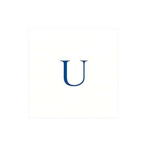 Caspari White Pearl & Blue Paper Linen Boxed Cocktail Napkins in Letter U - Pack of 30 (Model: 2900CG.UNI)