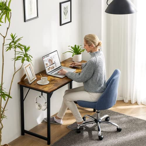 Small Computer Desk Small Office Desk 31 Inch Writing Desk Home Office Desks Small Space Desk Study Table Modern Simple Style Work Table with Storage Bag and Iron Hook, Wooden Desk for Home, Bedroom