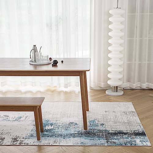 Syalife Washable Living Area Outdoor Rugs, 8'x 10' Rug with Non Slip Backing, Ultra-Thin Abstract Modern Non-Shedding Rug, Floor Mat Indoor Rug (Blue, 8'x 10')
