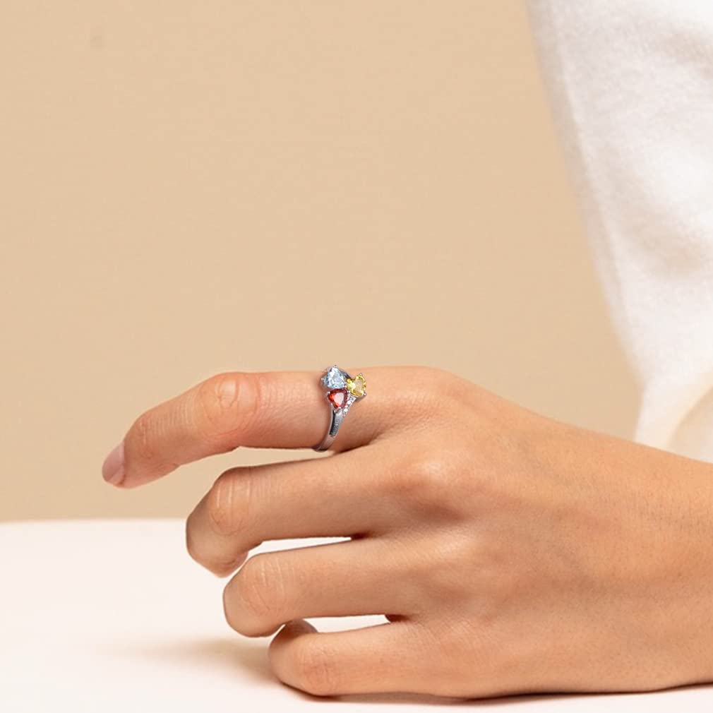 Custom4U Personalized Family Ring with 3 Birthstones Customized 925 Sterling Silver Ring with Names Crystal AAA+ Cubic Zirconia Stones Jewelry Elegant Finger Decoration for Women