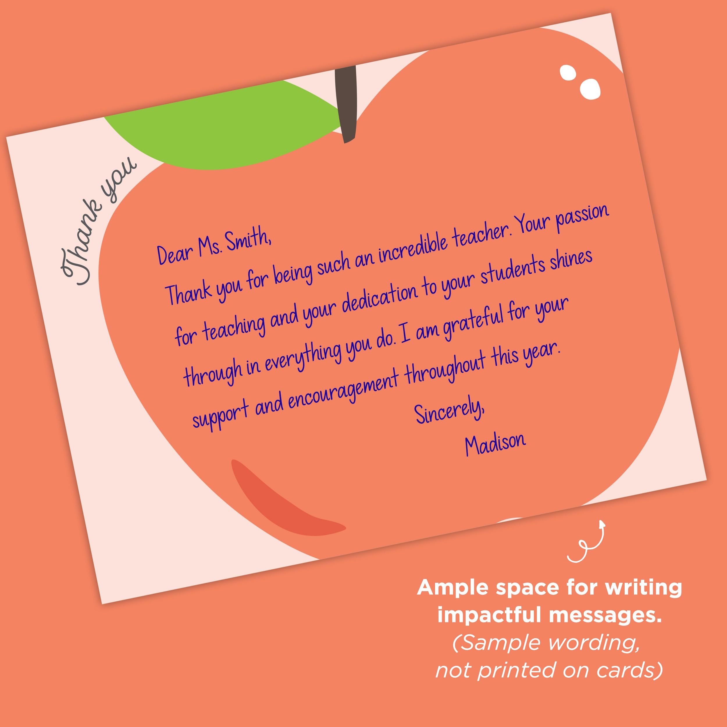 Koko Paper Co Apple-Themed Thank You Cards for Teacher Appreciation, Autumn Celebrations, and More! 25 Flat Cards + 25 Bright White Envelopes. Made in the U.S.A.