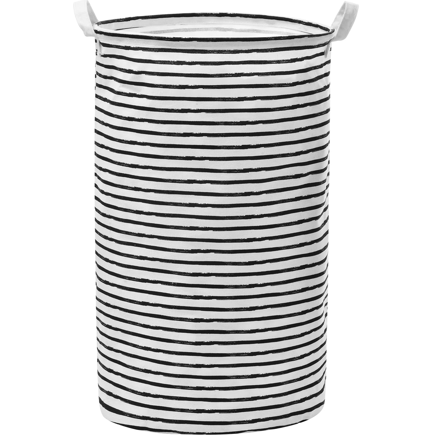 Haundry Thickened Tall Laundry Basket with Handle, Large Collapsible Round Laundry Hamper Bin Laundry Bag for Clothes Storage (Grey Stripe)