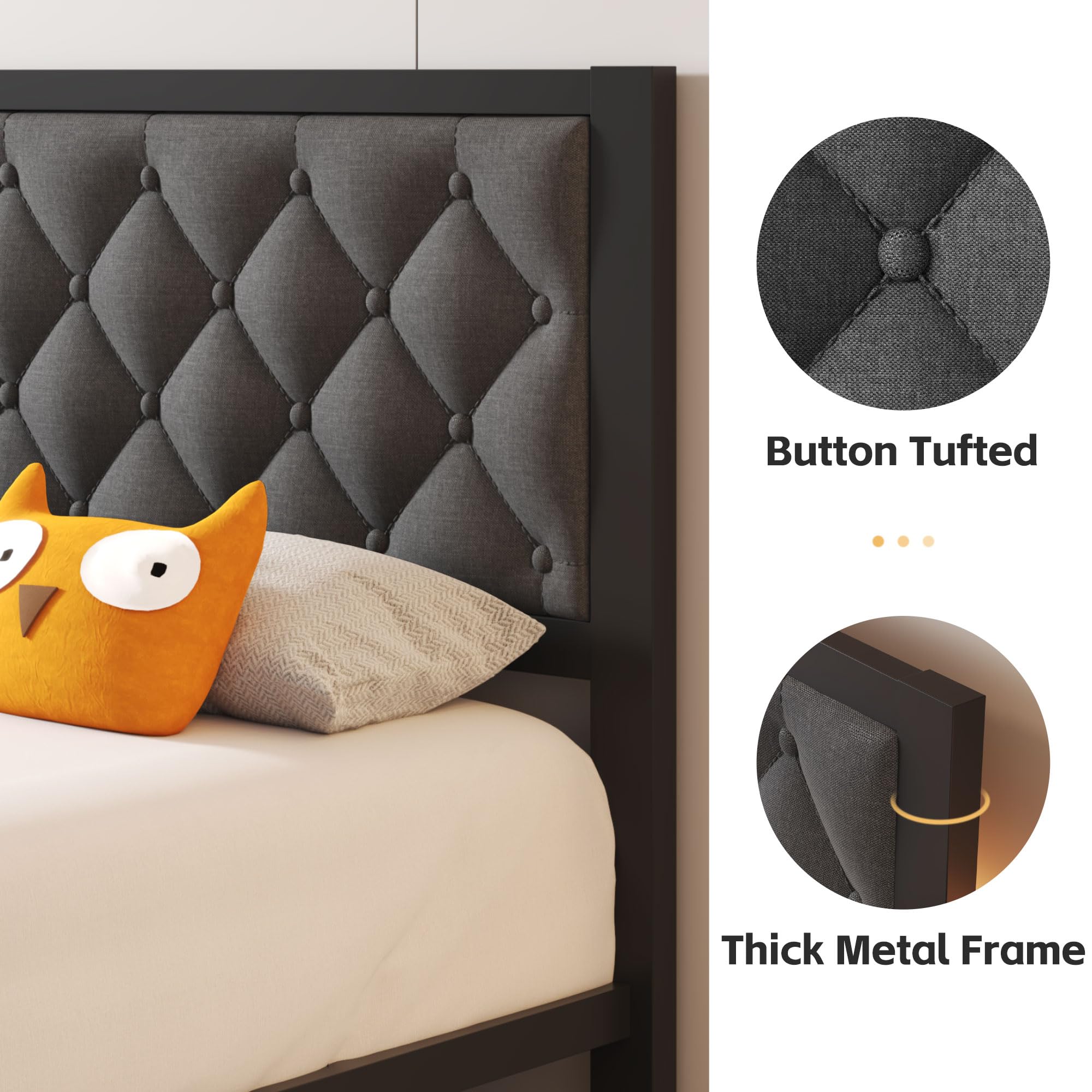 Fluest Full Bed Frame with Headboard PU Leather Upholstered Bed Frame Platform,All Metal Slats Support Platform Bed Frame with Storage Space,Easy Assembly,Noise Free,No Box Spring Needed,Grey