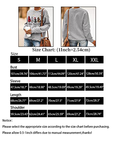 KIDDAD Merry Christmas Sweatshirt for Women Long Sleeve Drop Shoulder Ugly Christmas Tree Pullover Lightweight Shirt Top… Grey