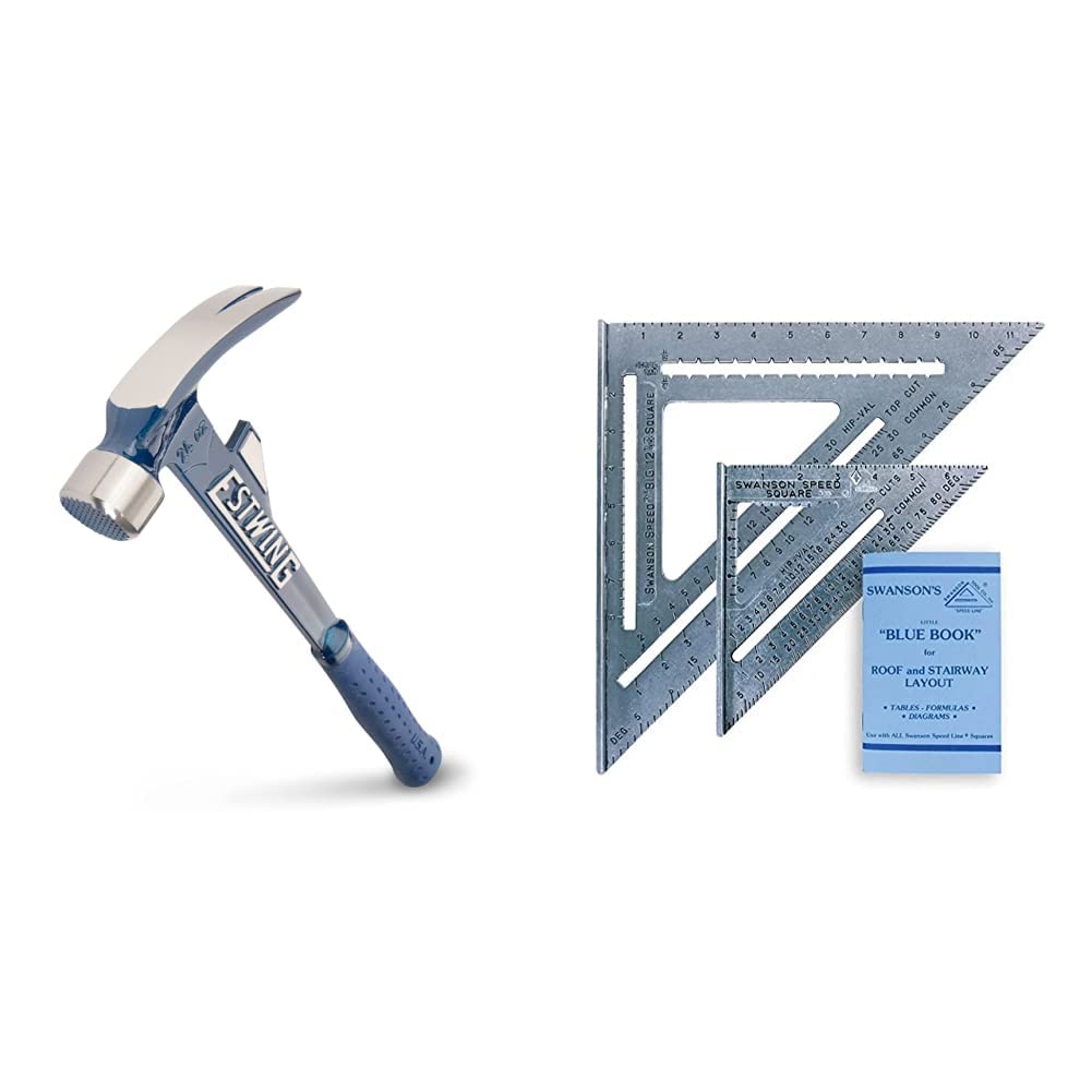 Estwing 24 Oz Milled Face Hammertooth Hammer + Swanson 7" & 12" Speed Squares Value Pack