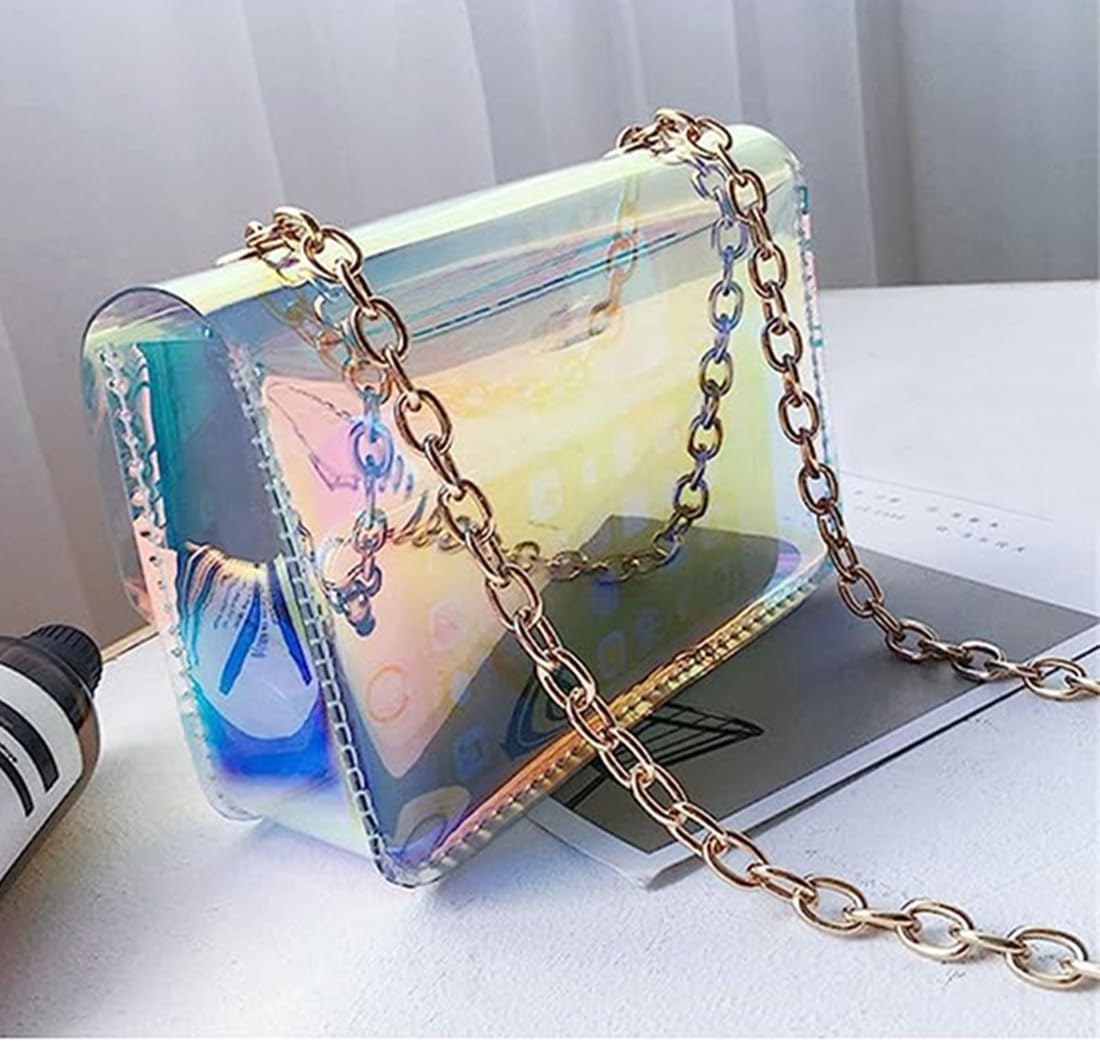 Women Girls Small Holographic Iridescent Clear Purse Crossbody Shoulder Bag
