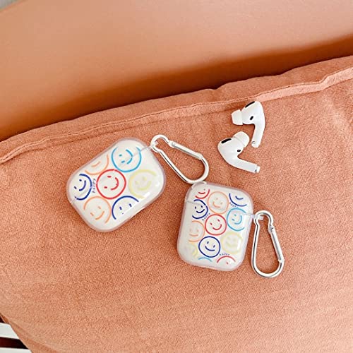 HENJI TPU Case for AirPods 2&1, Anti-Fall Protective AirPods 12 Case with Keychain, Front Led Visible, Ultra Slim Shockproof Skin for AirPods 21 Charging Box (Smiley)