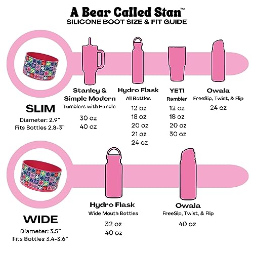 Silicone Water Bottle Boot for Stanley Cup, Hydro Flask, YETI, Owala, Simple Modern, HydroFlask Tumbler Bottles | WIDE | Berry Bouquet Check | Compatible with 32oz, 40oz