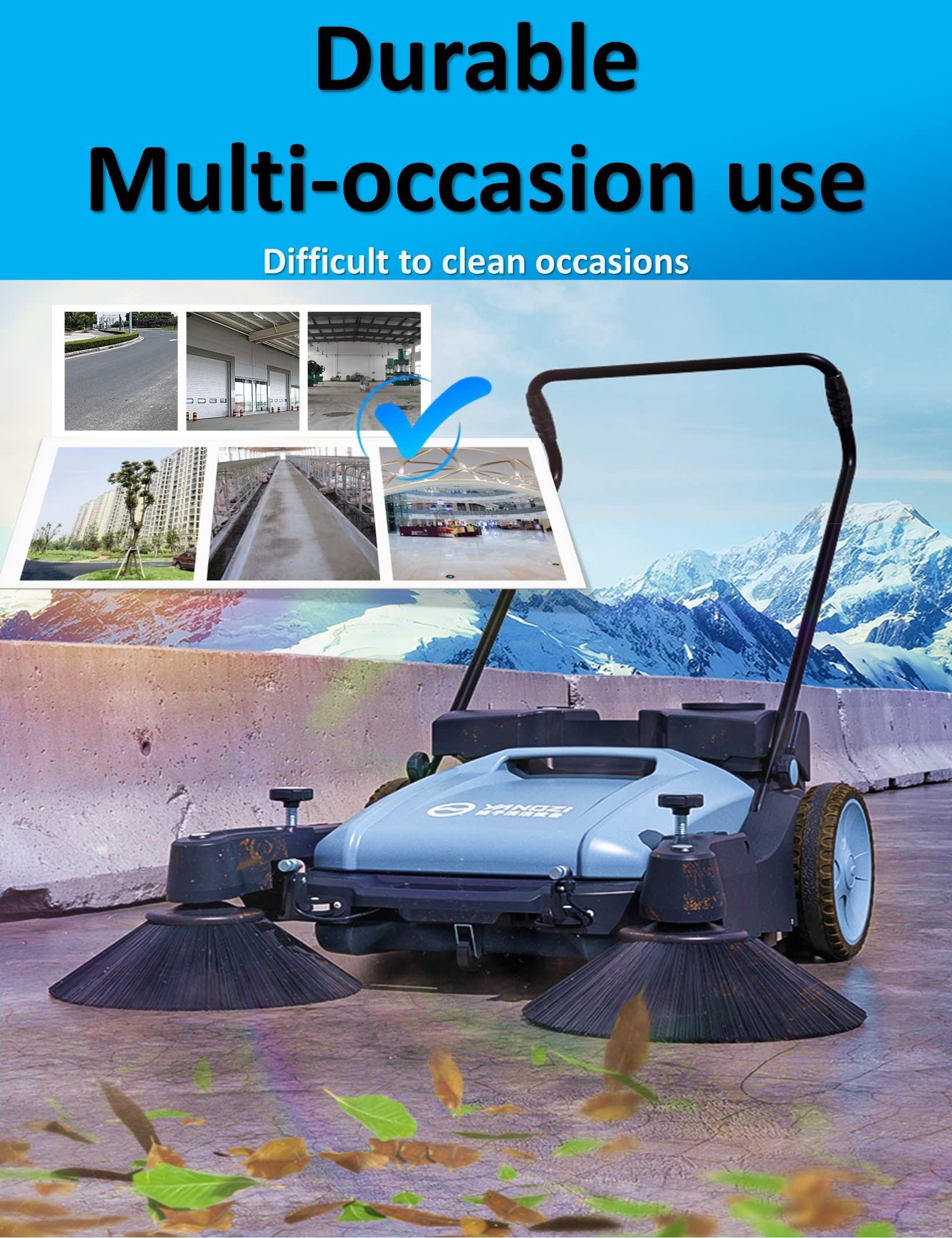 Industrial Sweeper,Floor Sweeper Manual,Street Sweeper,Just Walk and Push - 14.5 Gallon Capacity, 40.1" Sweeping Width, Sweeps 41500 Square Feet/Hour,for Shop/Workshop/Farm/Warehouse/Road (55)