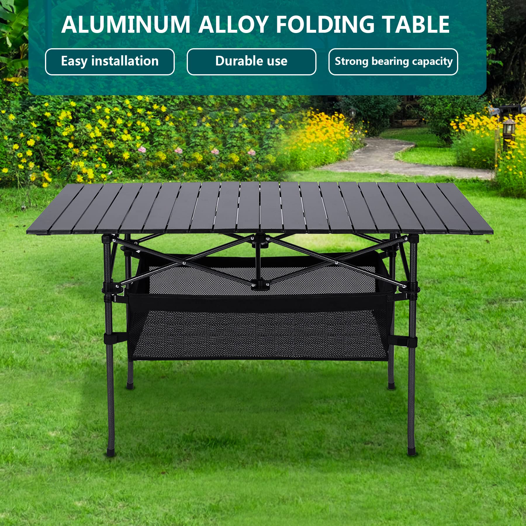 Camping Table with Storage Lightweight Beach Table Aluminum Folding Table for Outdoor, Picnic, BBQ, Cooking, Beach, Home