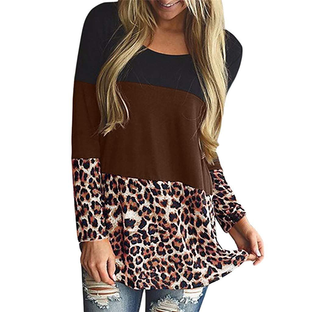 Women Maternity/Nursing T Shirt Pullover Labor/Delivery/Hospital Pregnancy Long Sleeve Tunics Leopard Print Sweatshirts (Coffee, S)