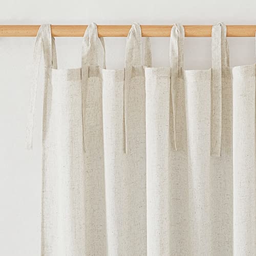 NICETOWN Thick Linen Curtains 84 inch Length 2 Panels Set, Tie Top Light Filtering Curtains Semitransparent Linen Burlap Drapes Privacy for Bedroom/Princess Room, W52 x L84, Natural
