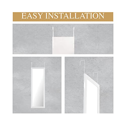 Mirrorize Full Length Over the Door, Long Door Hanging Large Mirrors for Wall Full Body, Shatterproof Tall Floor Mirror, 42"X14", White