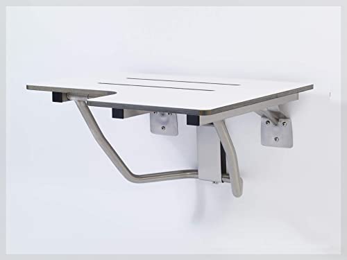 Folding Shower Seat - Wall Mount Bench for Inside Shower / ADA Bathroom Safety Assist / 304 Stainless Steel / Phenolic Resin / Left / 28" x 21"