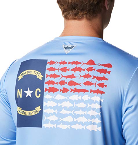 Columbia Men's Terminal Tackle PFG State Fish Flag Long Sleeve, White Cap/North Carolina, X-Large