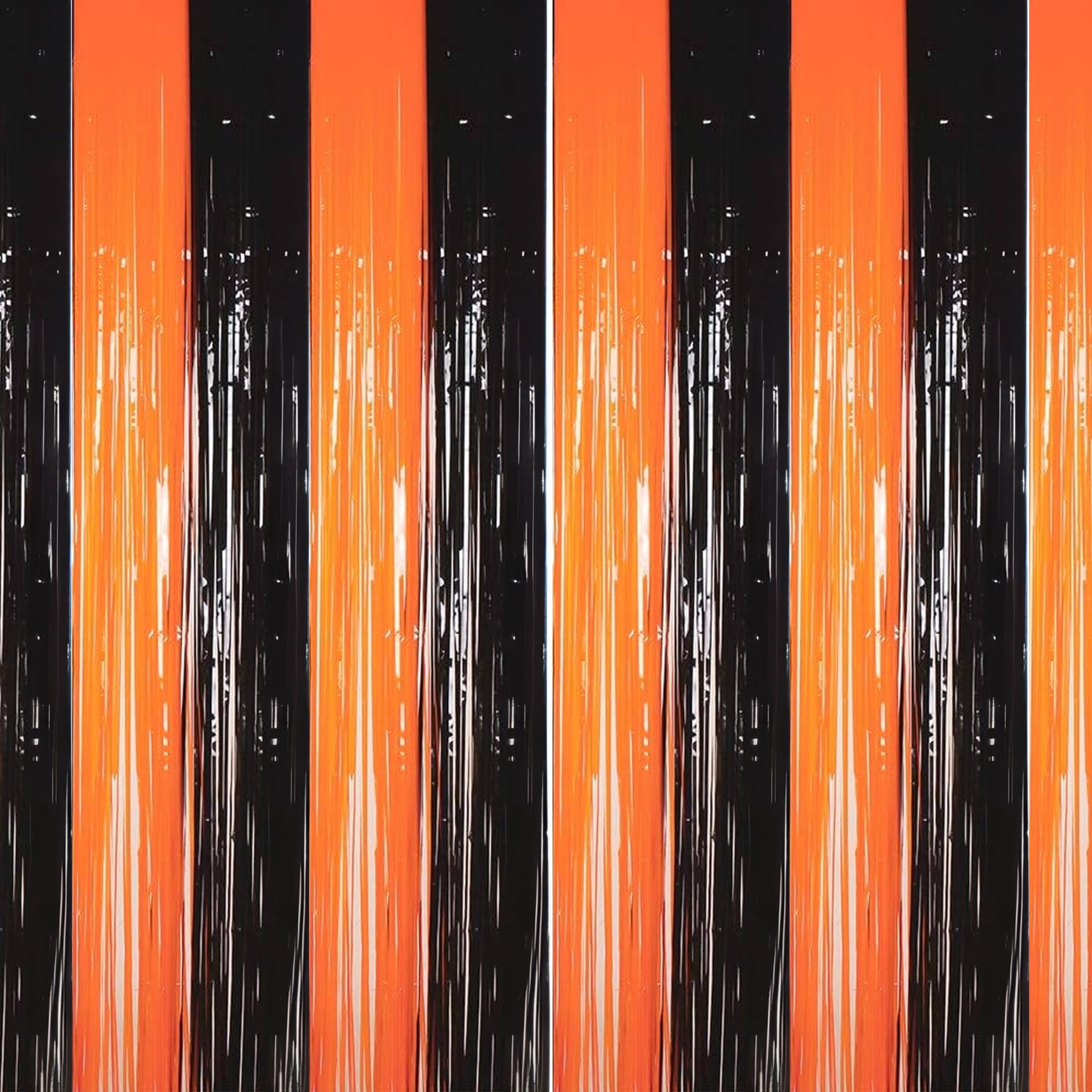 Dazzle Bright 4 Pack Backdrop Curtain, 3FT x 8FT Metallic Tinsel Foil Fringe Curtains Photo Booth Background for Baby Shower Birthday Wedding Halloween Party Decorations (Orange and Black)